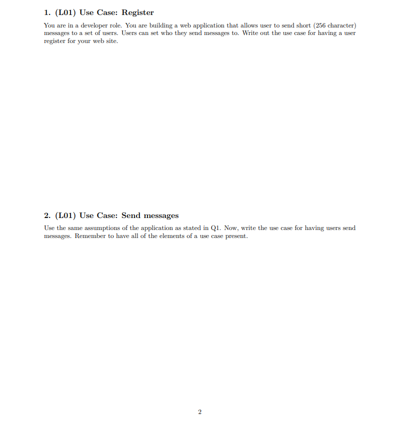 Solved 1. (L01) Use Case: Register You are in a developer | Chegg.com