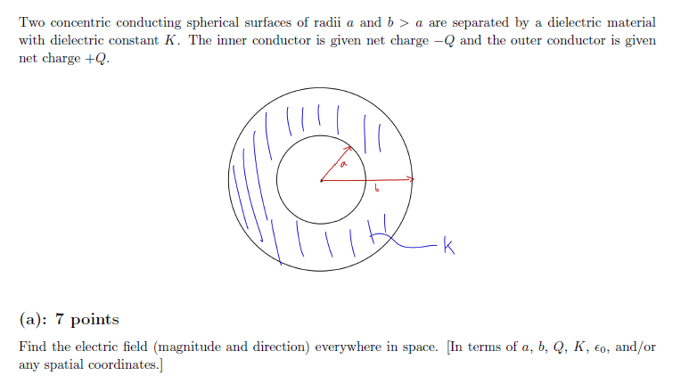 Solved Two concentric conducting spherical surfaces of radii | Chegg.com