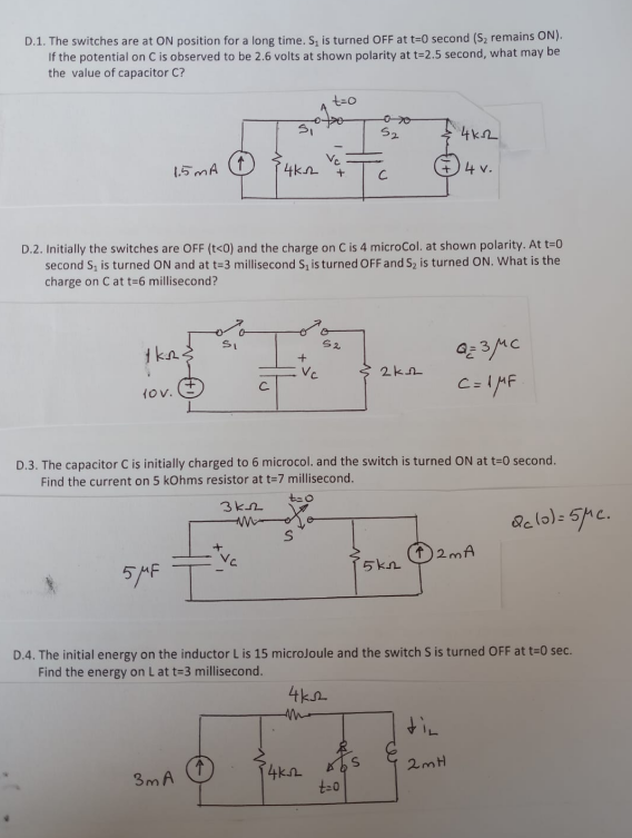 Solved D.1. ﻿The switches are at ON ﻿position for a long | Chegg.com