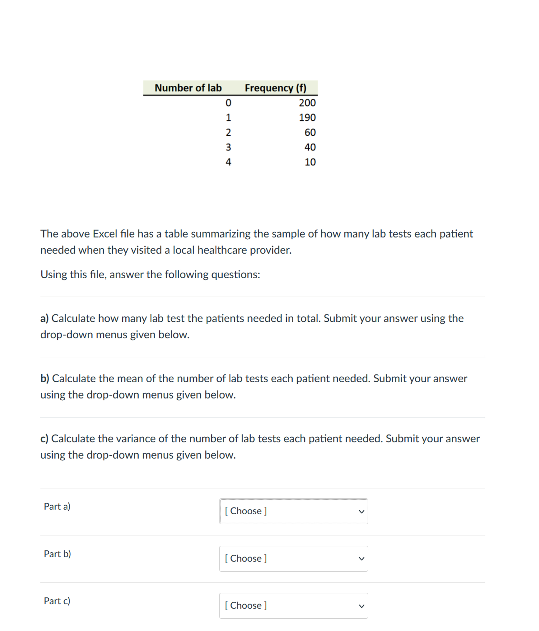 Solved The above Excel file has a table summarizing the | Chegg.com