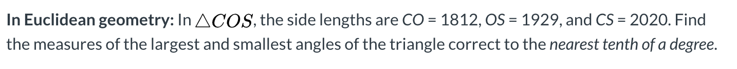 Solved In Euclidean geometry: In ACOS, the side lengths are | Chegg.com