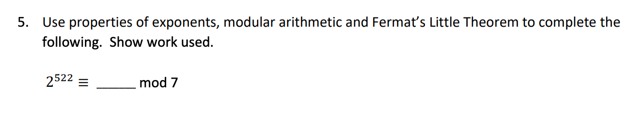 Solved 5. Use properties of exponents, modular arithmetic | Chegg.com