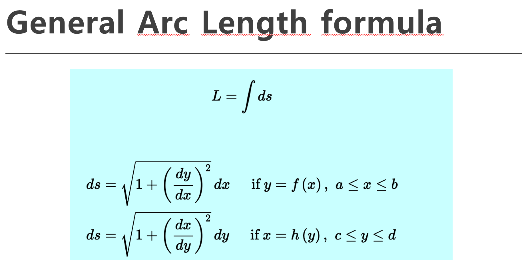 Solved Give me two examples of General Arc Length This is | Chegg.com
