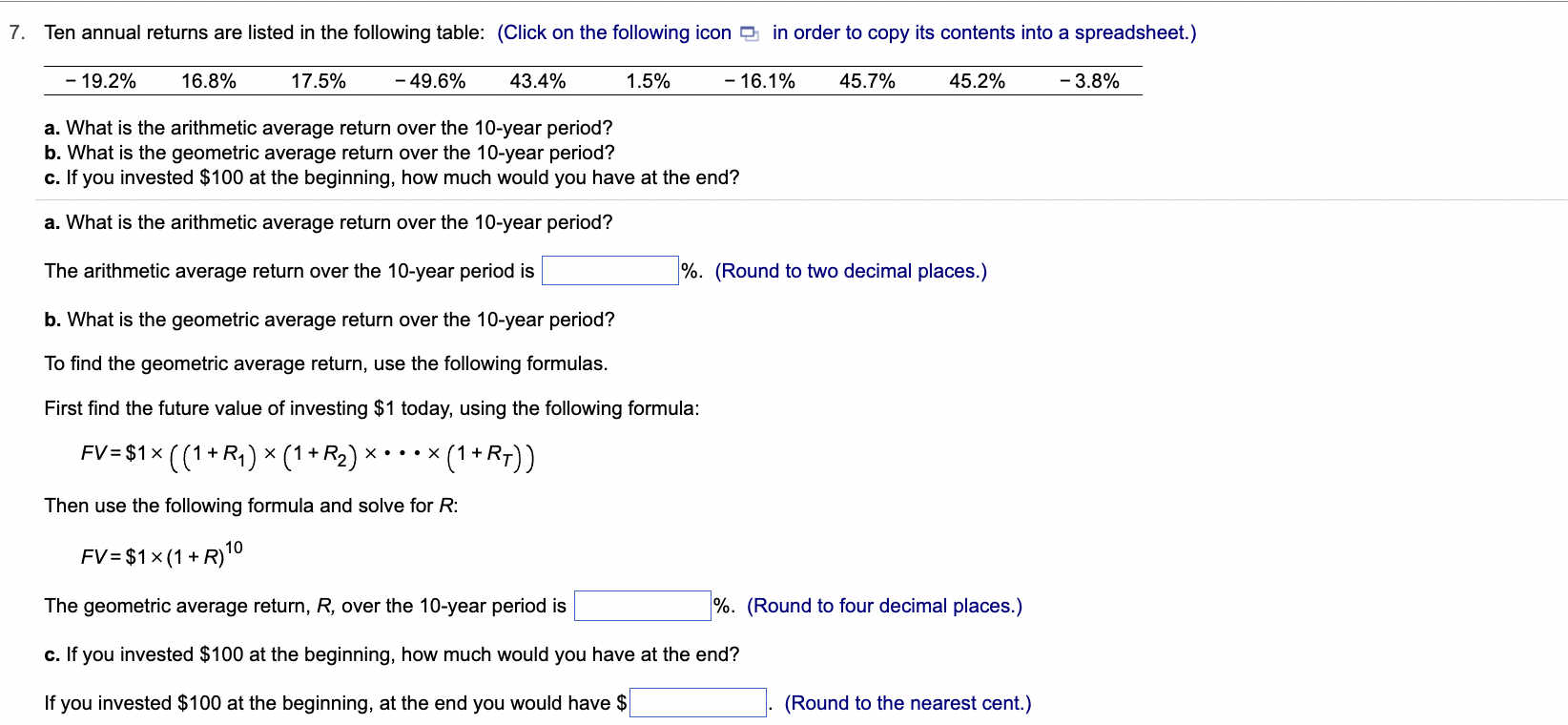 Solved To find the geometric average return, use the | Chegg.com