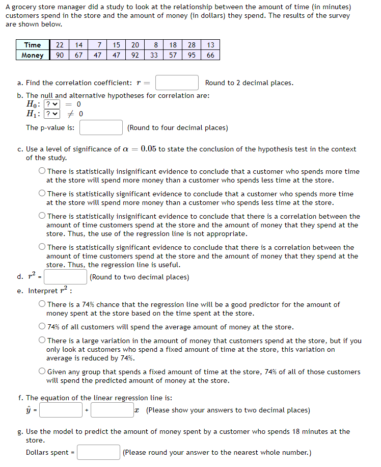 Solved A grocery store manager did a study to look at the | Chegg.com