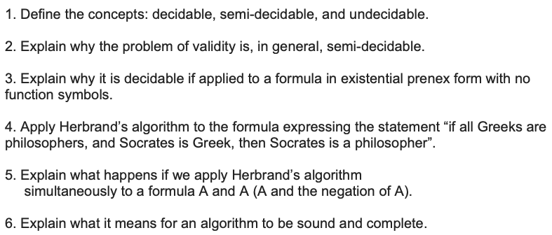 Solved 1. Define the concepts: decidable, semi-decidable, | Chegg.com