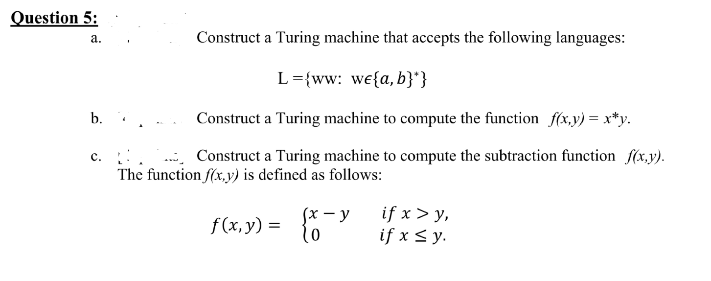 Solved Question 5 A Construct A Turing Machine That 1122