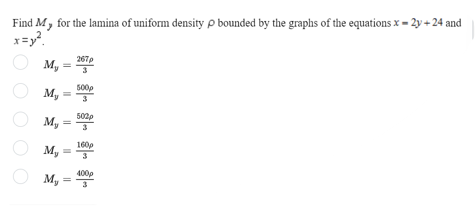 Solved Find My ﻿for the lamina of uniform density ρ ﻿bounded | Chegg.com