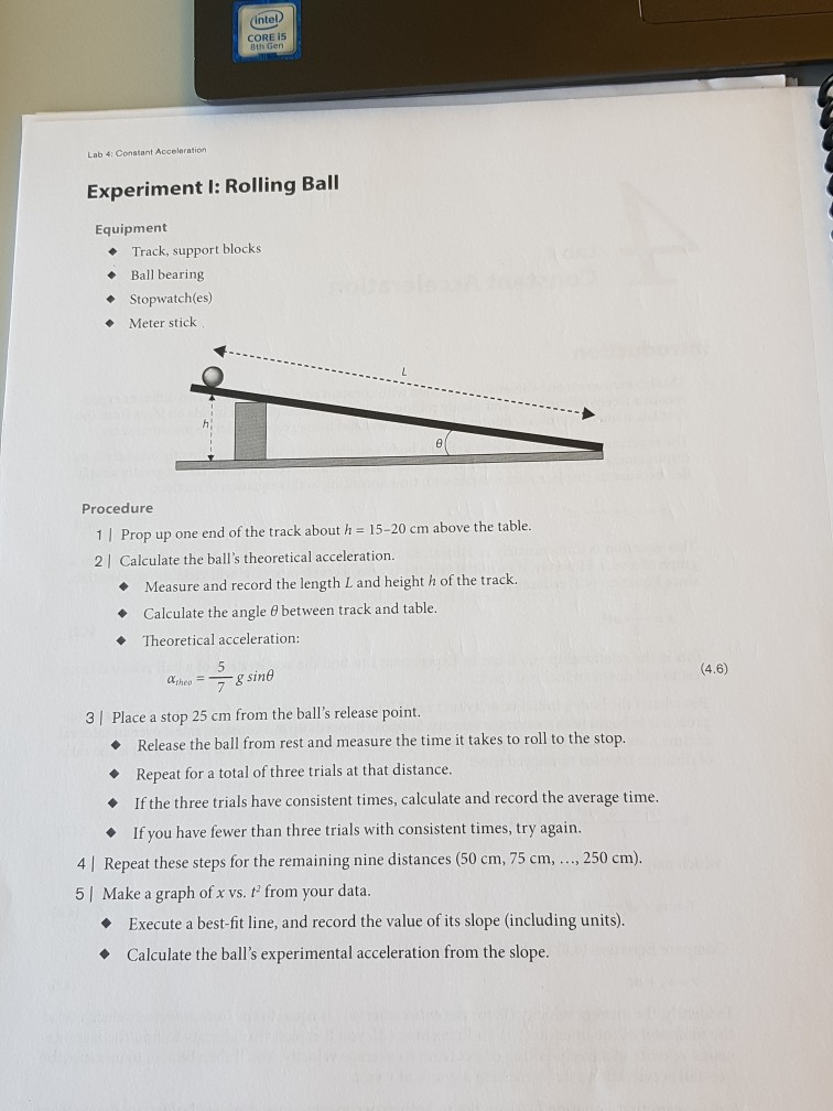 Solved Lab 4: Constant Acceleration Experiment 1: Rolling | Chegg.com