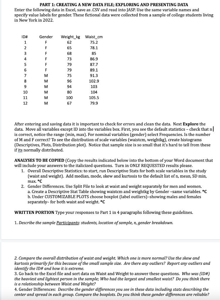 Solved PART 1: CREATING A NEW DATA FILE; EXPLORING AND | Chegg.com