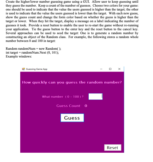 Solved Create the higher/lower number guessing game using a | Chegg.com