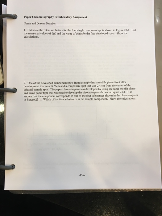 Paper Chromatography Prelaboratory Assignment Name | Chegg.com