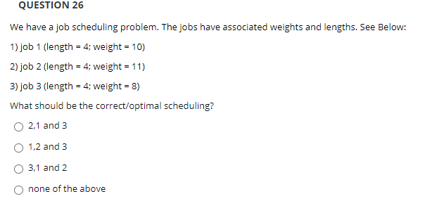 Solved QUESTION 26 We have a job scheduling problem. The | Chegg.com