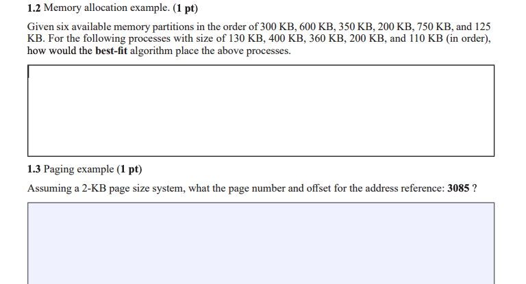 Solved 1.2 Memory allocation example. (1 pt) Given six | Chegg.com