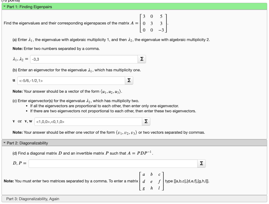 Solved Part 1: Finding Eigenpairs 3 0 Find the eigenvalues | Chegg.com