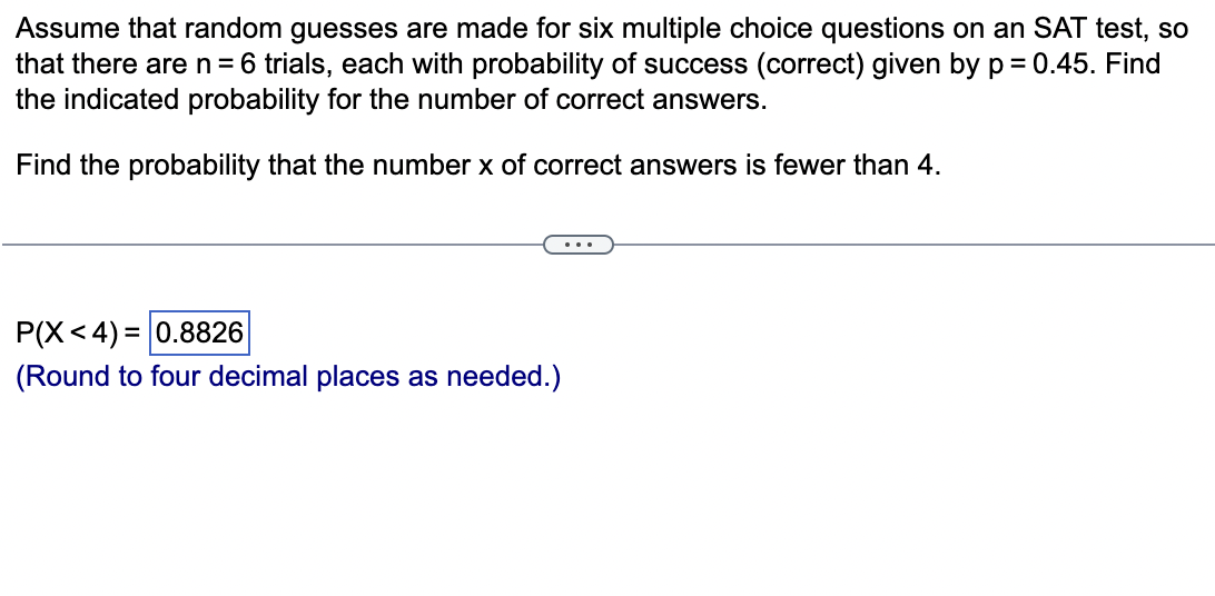 Solved Assume that random guesses are made for six multiple | Chegg.com