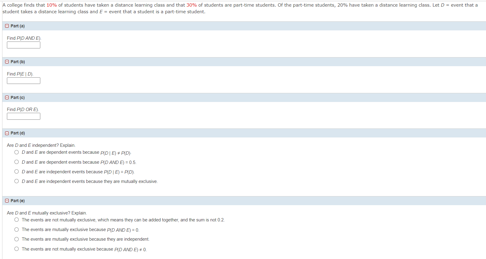Solved A college finds that 10% of students have taken a | Chegg.com