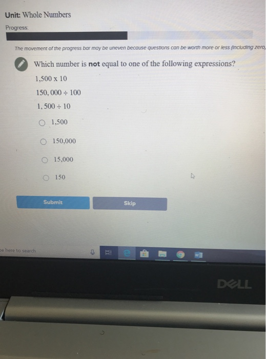 Solved Unit: Whole Numbers Progress The movement of the | Chegg.com