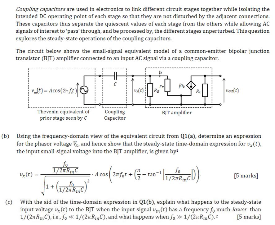 Solved Coupling capacitors are used in electronics to link | Chegg.com