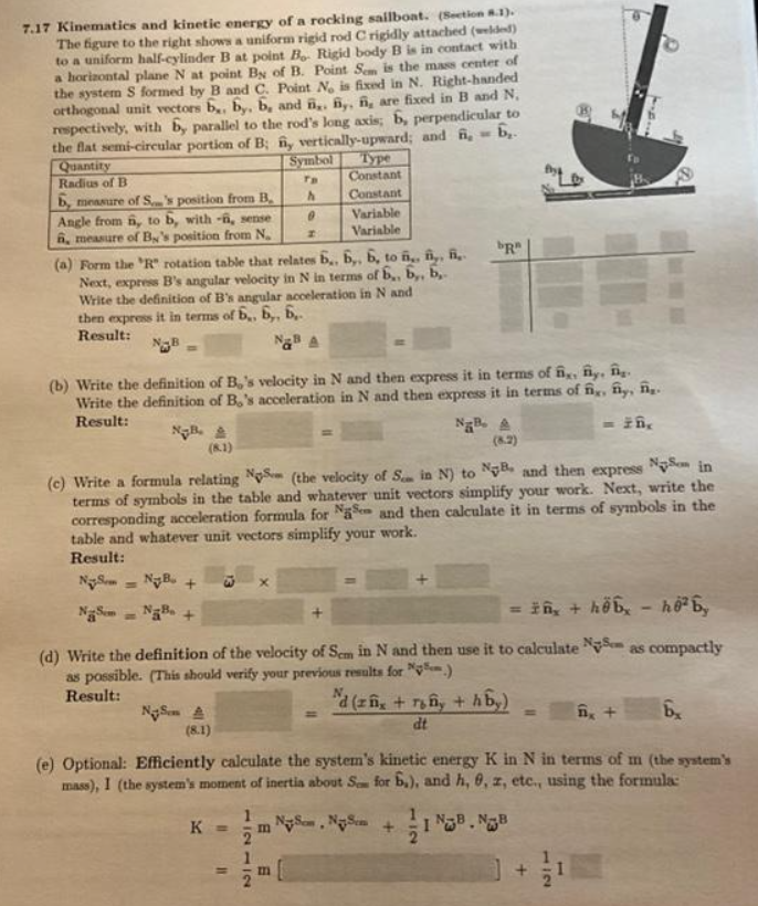 7.17 Kinematics and kinetie energy of a rocking | Chegg.com