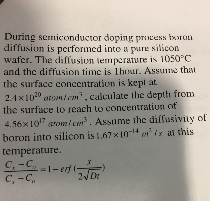Solved During semiconductor doping process boron diffusion | Chegg.com