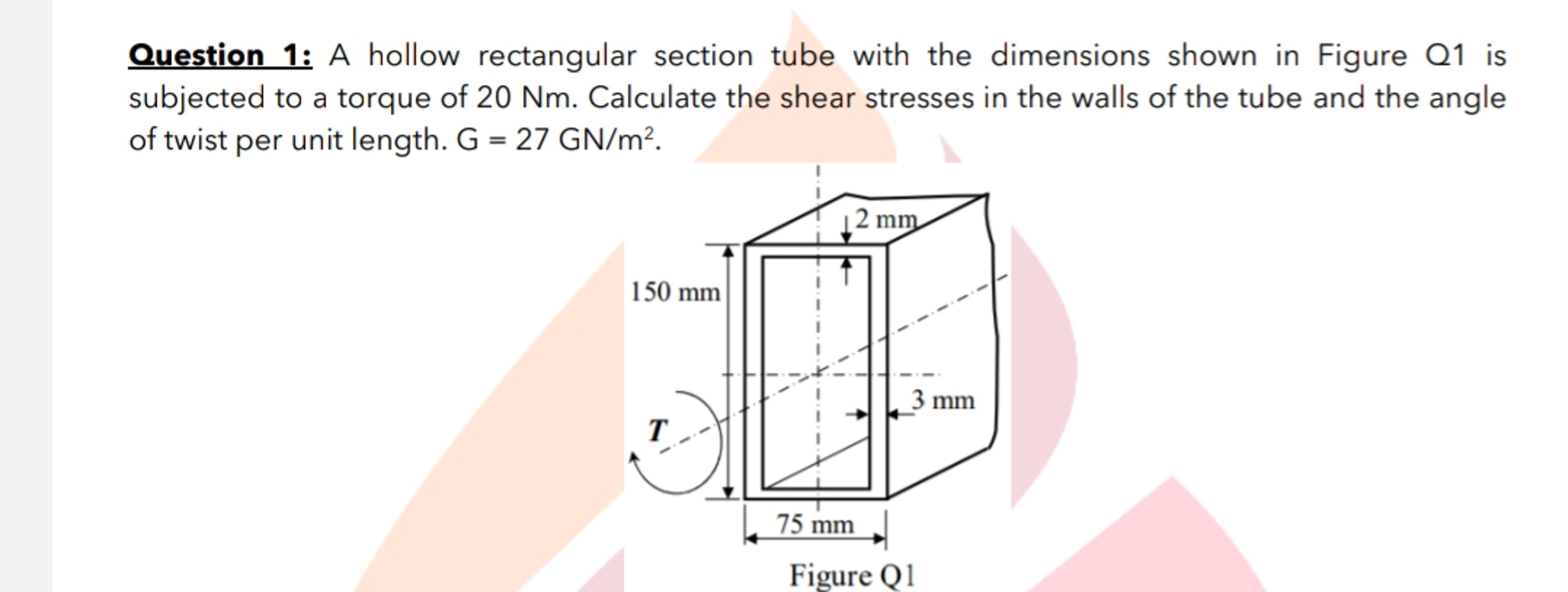 Solved Question 1: A hollow rectangular section tube with | Chegg.com