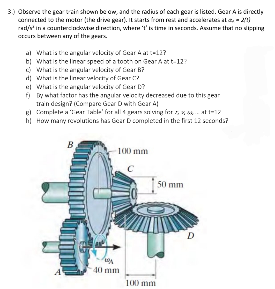 Solved 3.) Observe the gear train shown below, and the | Chegg.com