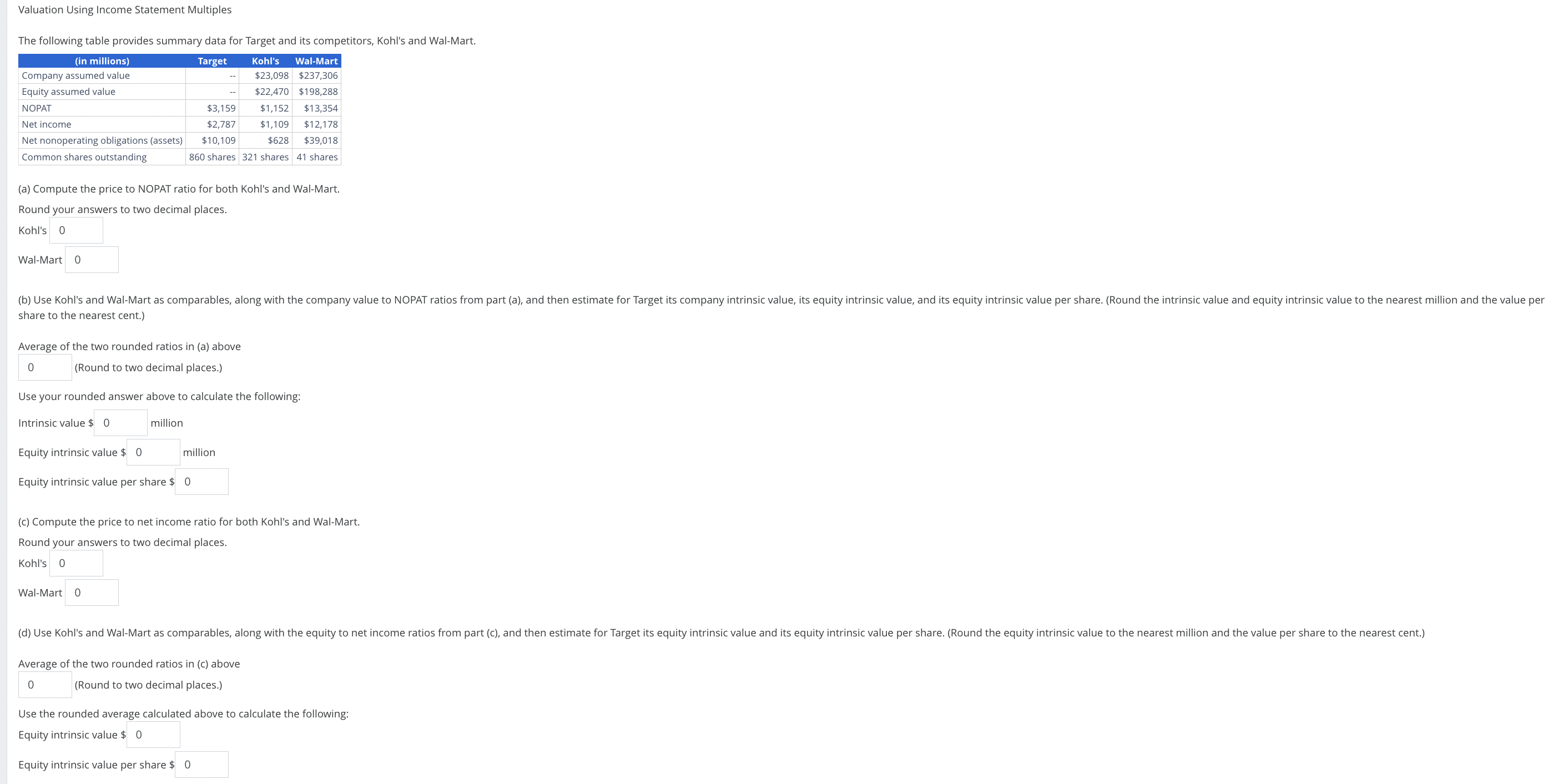 Solved Valuation Using Income Statement Multiples The | Chegg.com