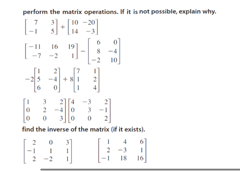 Solved perform the matrix operations. If is not possible, | Chegg.com