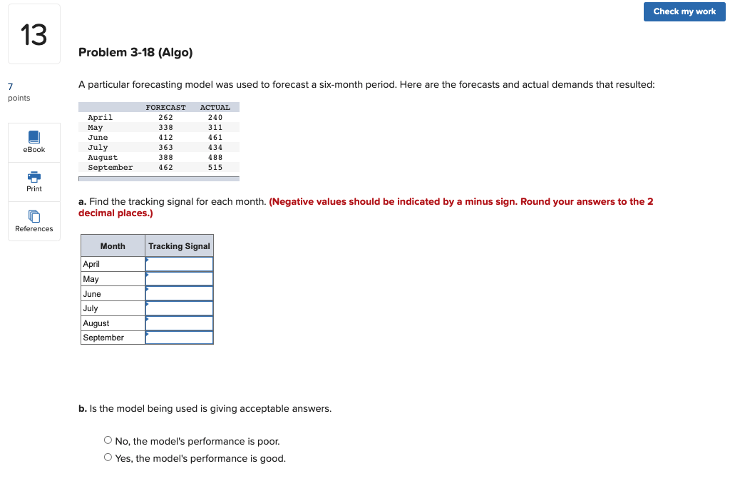 Solved Check my work 13 Problem 3-18 (Algo) A particular | Chegg.com