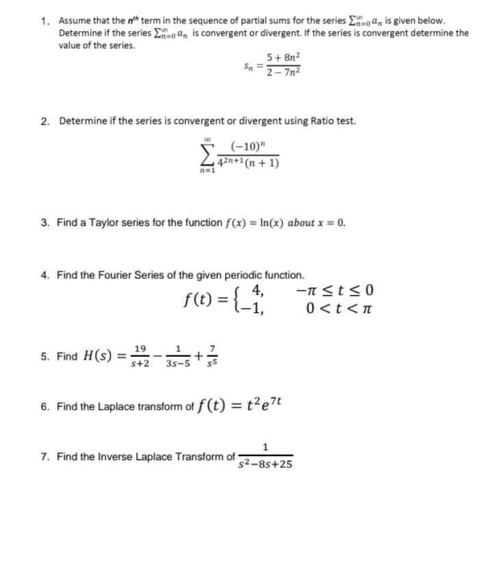 Solved 1. Assume that the nth term in the sequence of | Chegg.com