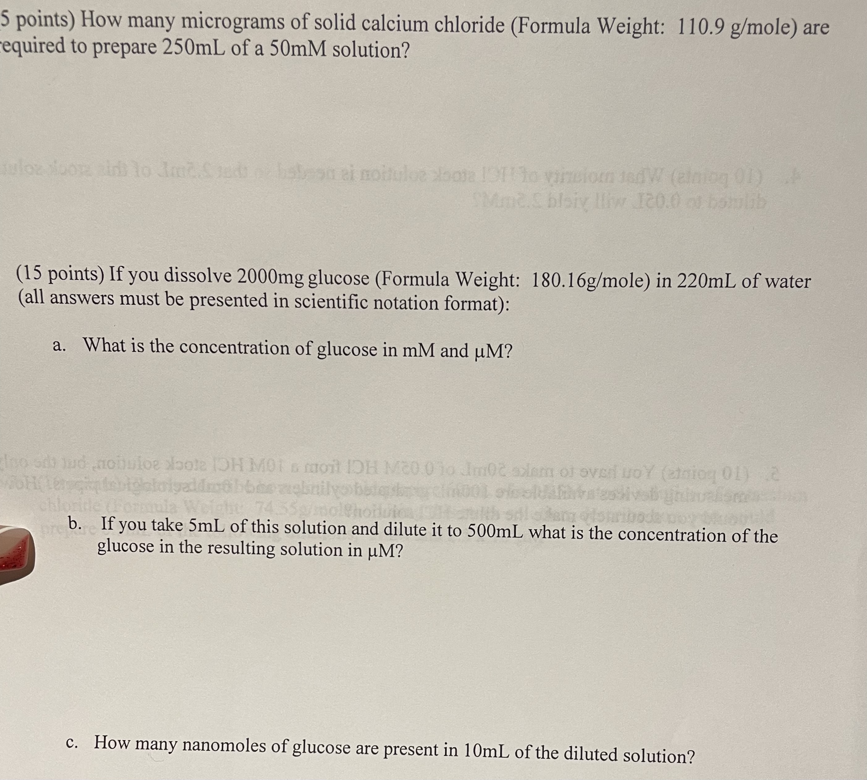 Solved points) How many micrograms of solid calcium chloride | Chegg.com