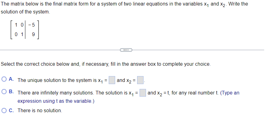 Solved The matrix below is the final matrix form for a | Chegg.com