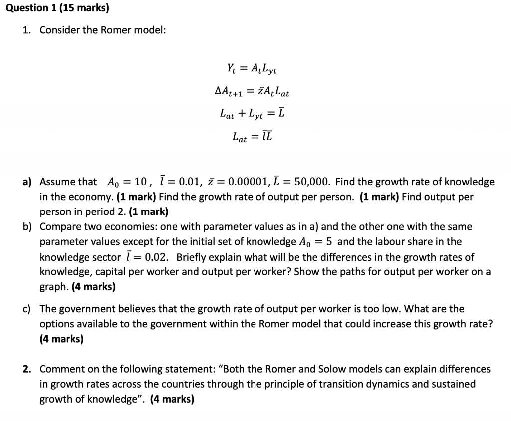 1. Consider the Romer model: | Chegg.com