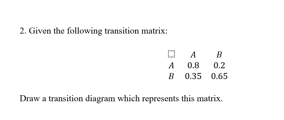 Solved 2. Given the following transition matrix: Draw a | Chegg.com