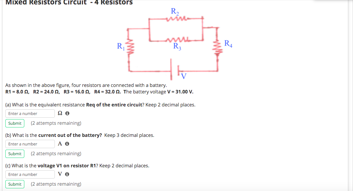 Solved Mixed Resistors Circuit - 4 Resistors R Ri R3 R4 wwy | Chegg.com