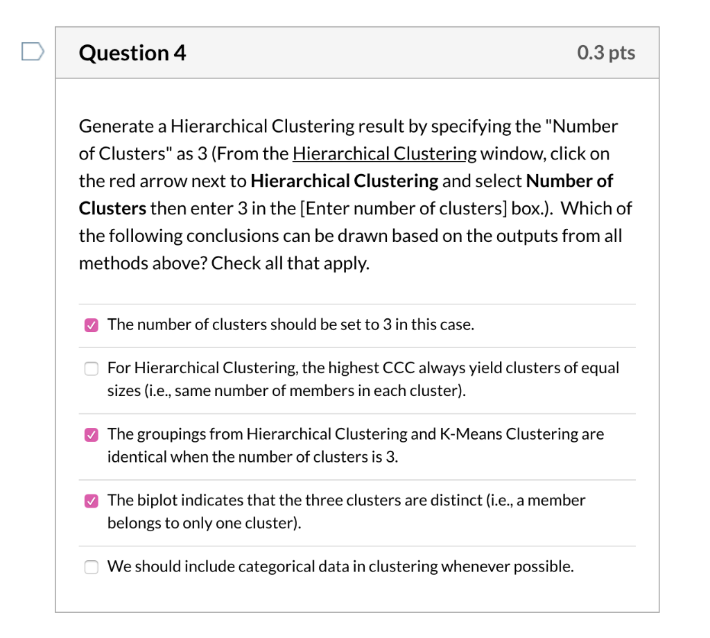 Question 4 0.3 pts Generate a Hierarchical Clustering | Chegg.com