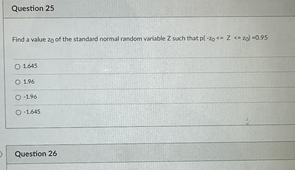 Solved Find a value z0 of the standard normal random | Chegg.com
