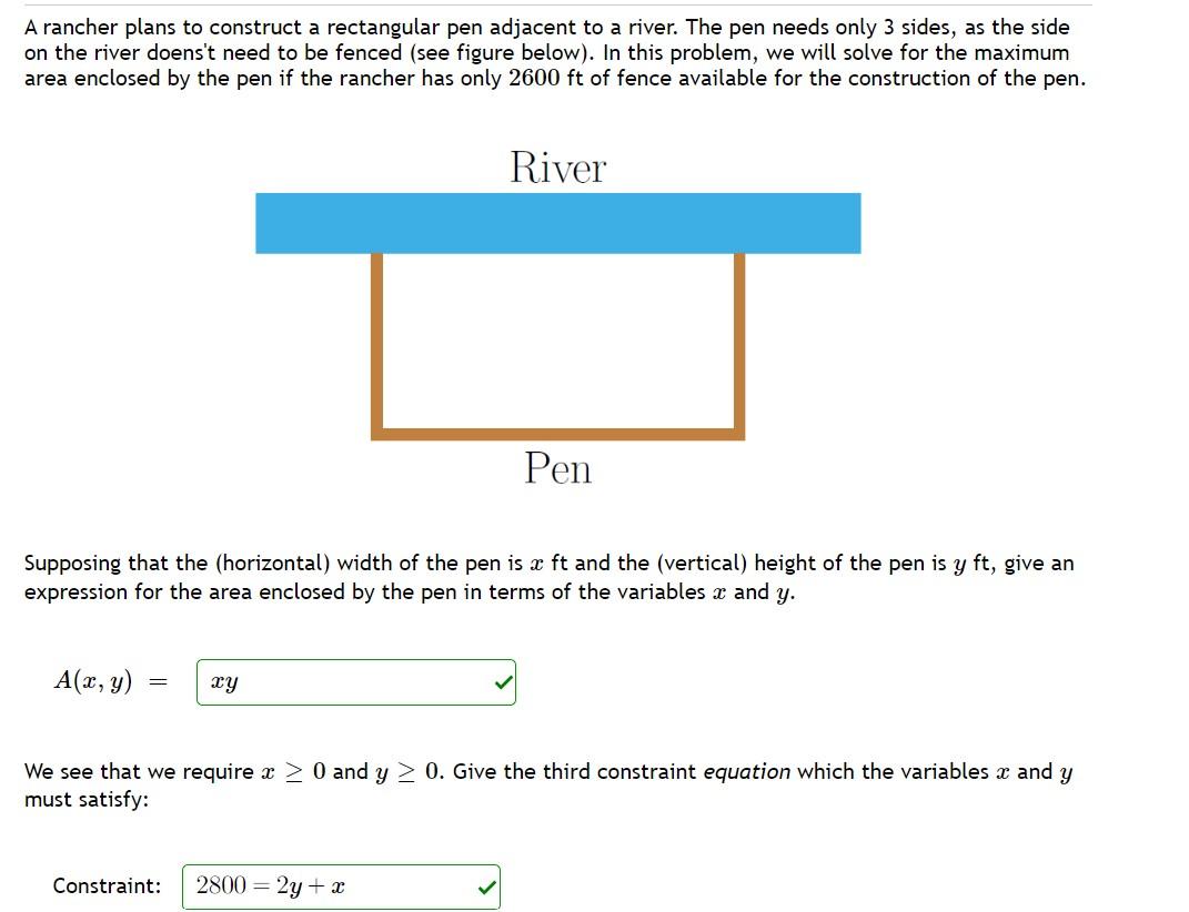 Solved A rancher plans to construct a rectangular pen | Chegg.com
