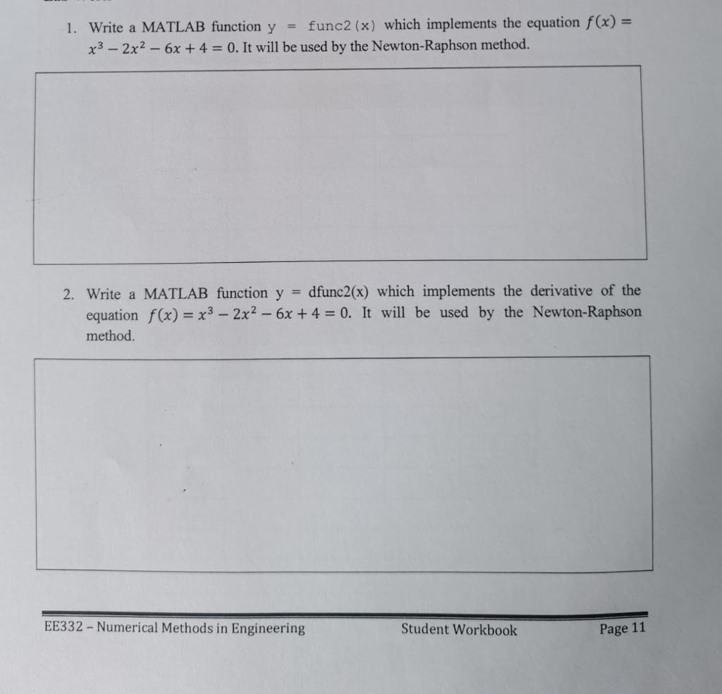 Solved 1. Write a MATLAB function y = func2(x) which | Chegg.com