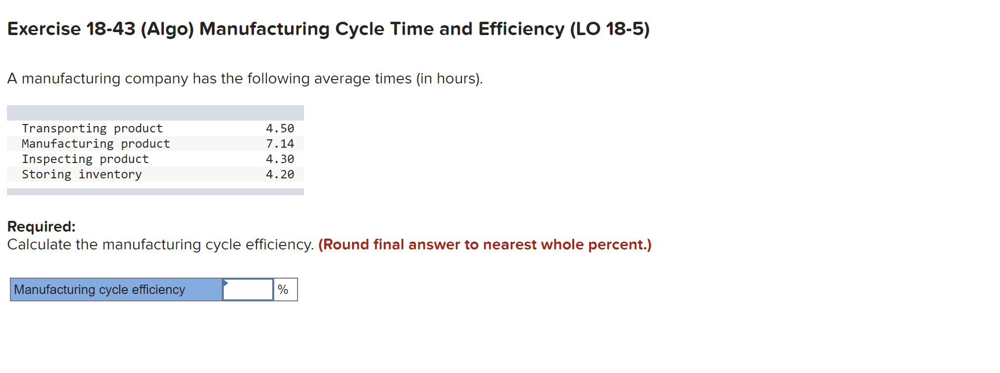 Solved Exercise 18-43 (Algo) Manufacturing Cycle Time and | Chegg.com