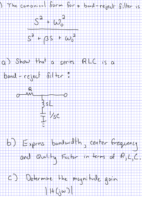 Solved The canonical form for a band-reject filter is | Chegg.com