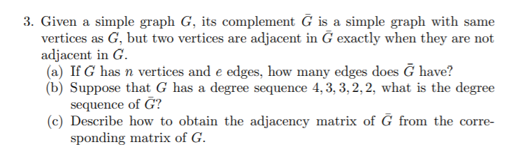 Solved I Said A G Complement Has N Vertices And N1 Edges 