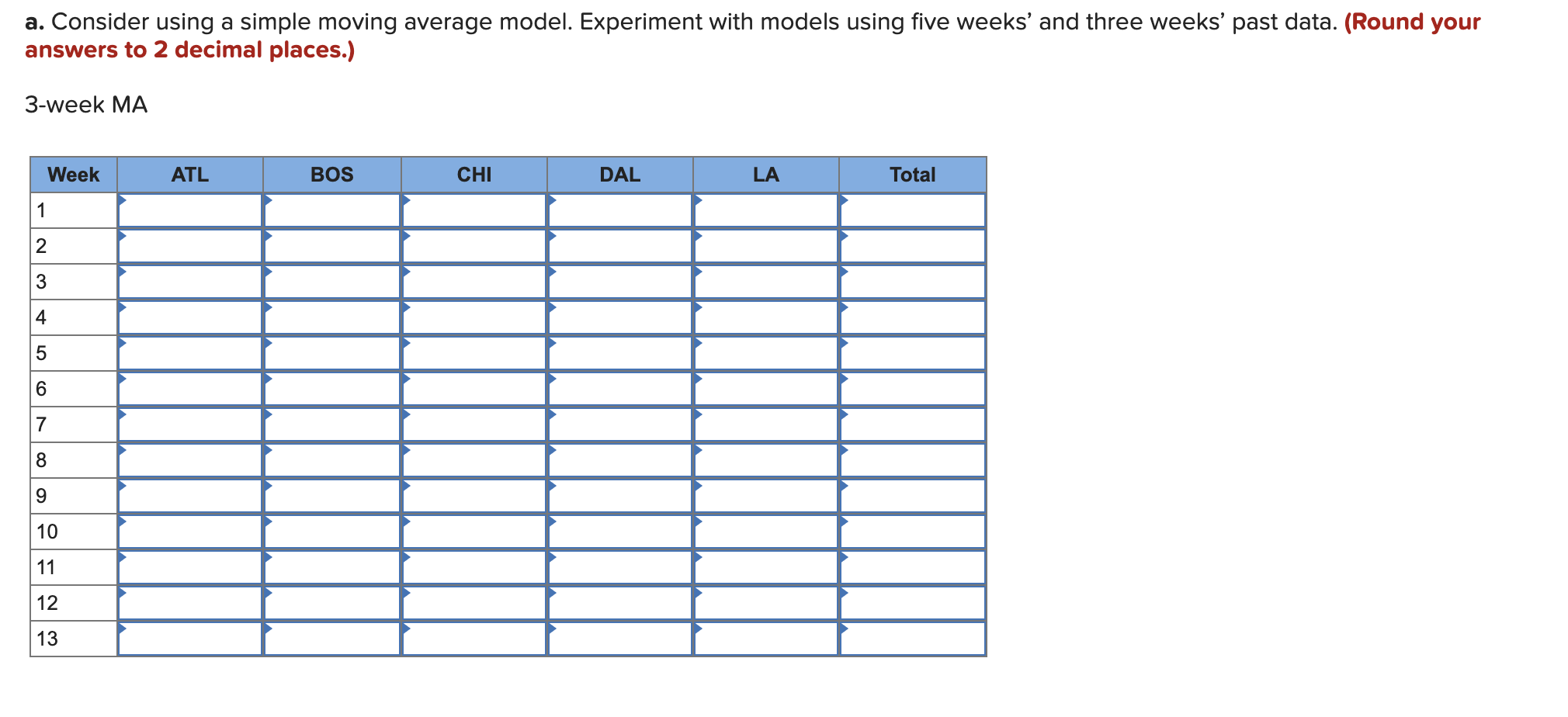 Solved 5-week MAa. Consider using a simple moving average | Chegg.com