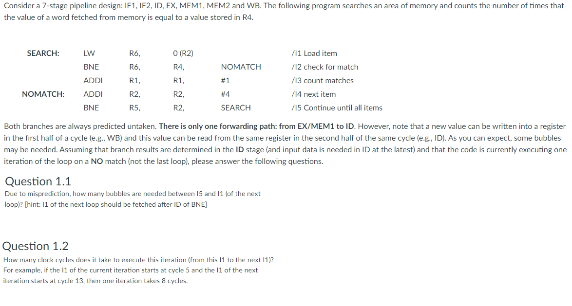 [Solved]: Consider a 7-stage pipeline design: IF1, IF2, ID,