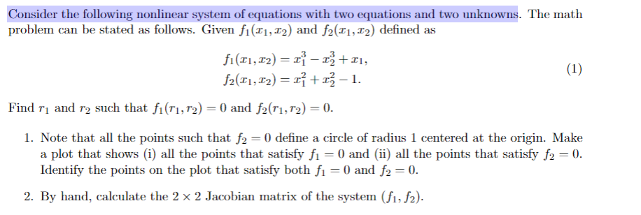 Consider the following nonlinear system of equations | Chegg.com
