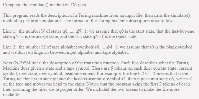 Complete the simulate() method in TM.java. This | Chegg.com