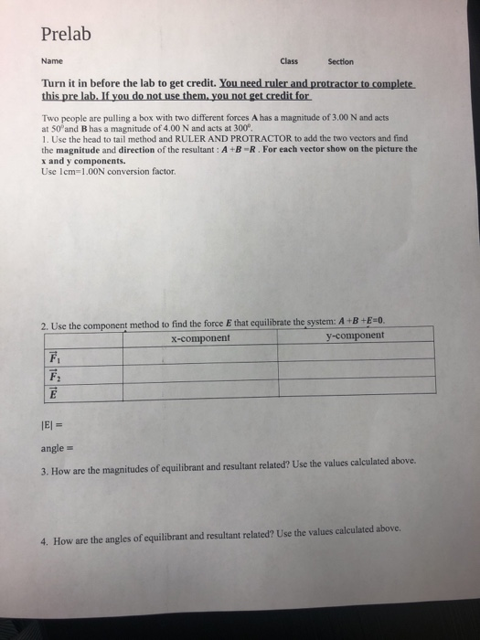 Solved Prelab Name Class Section Turn it in before the lab | Chegg.com