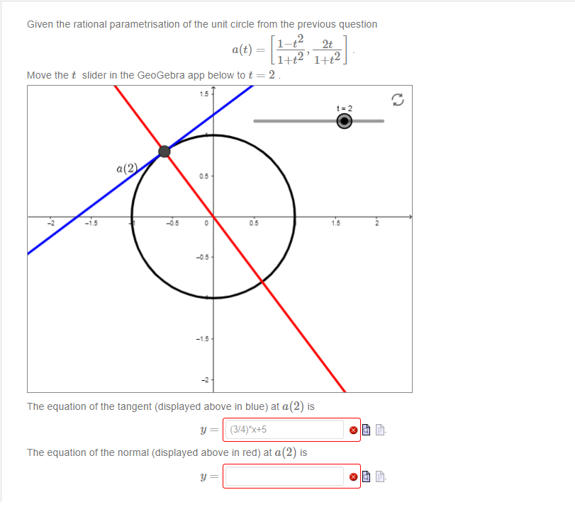 Solved Given the rational parametrisation of the unit circle | Chegg.com