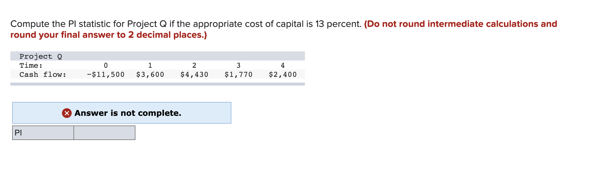 Solved Compute the Pl statistic for Project Q if the | Chegg.com